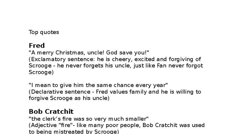 Top Quotes Analysis: A Christmas Carol (ENG 101) - Studocu