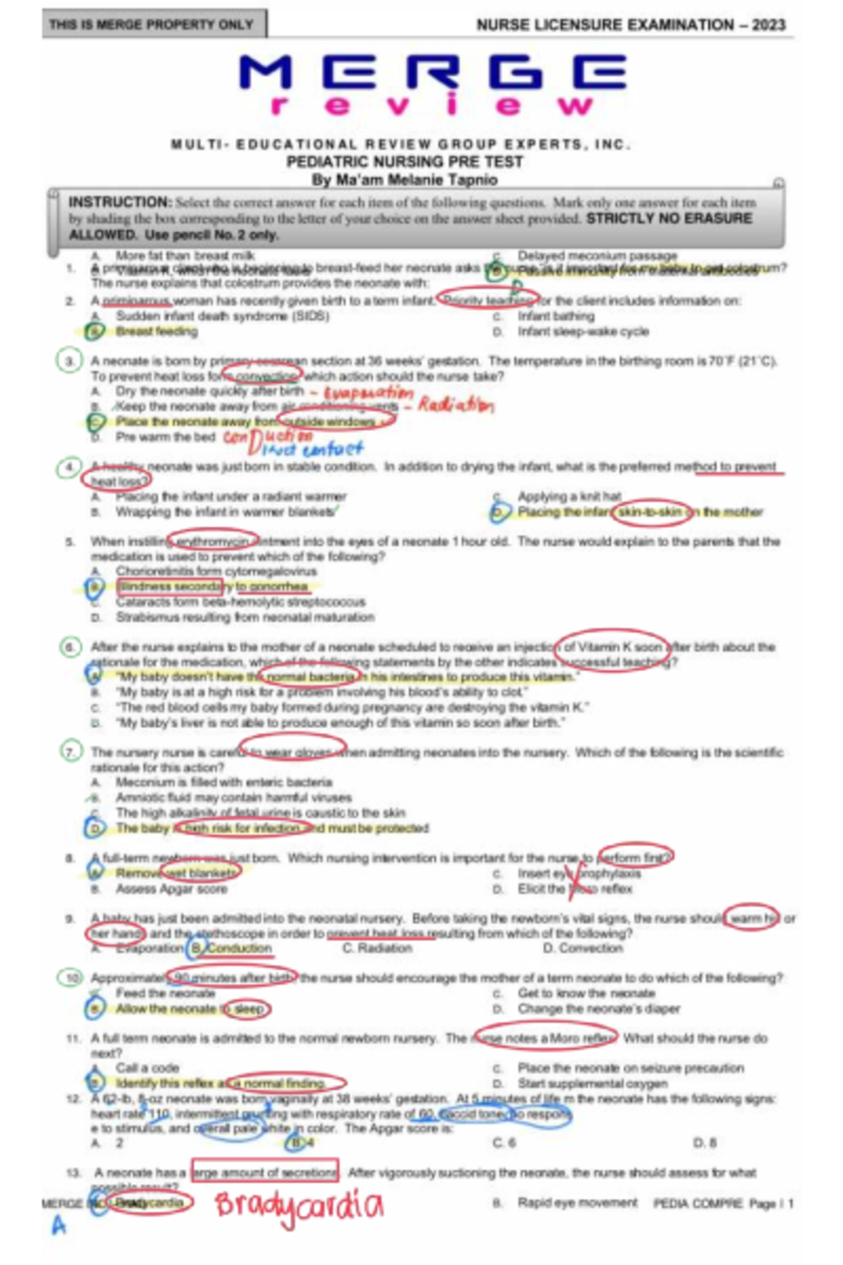 NURSE LICENSURE EXAMINATION 2023: PEDIATRIC NURSING PRE-TEST - Studocu