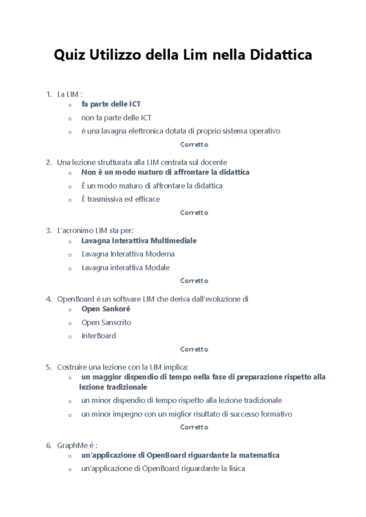 Quiz LIM nella Didattica: Domande e Risposte Essenziali - Studocu