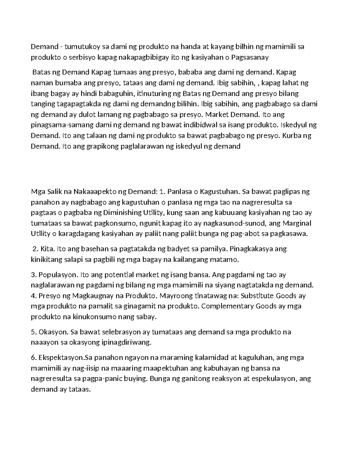 Pagsusuri sa Demand at Supply: Batas at Interaksyon ng Pamilihan - Studocu