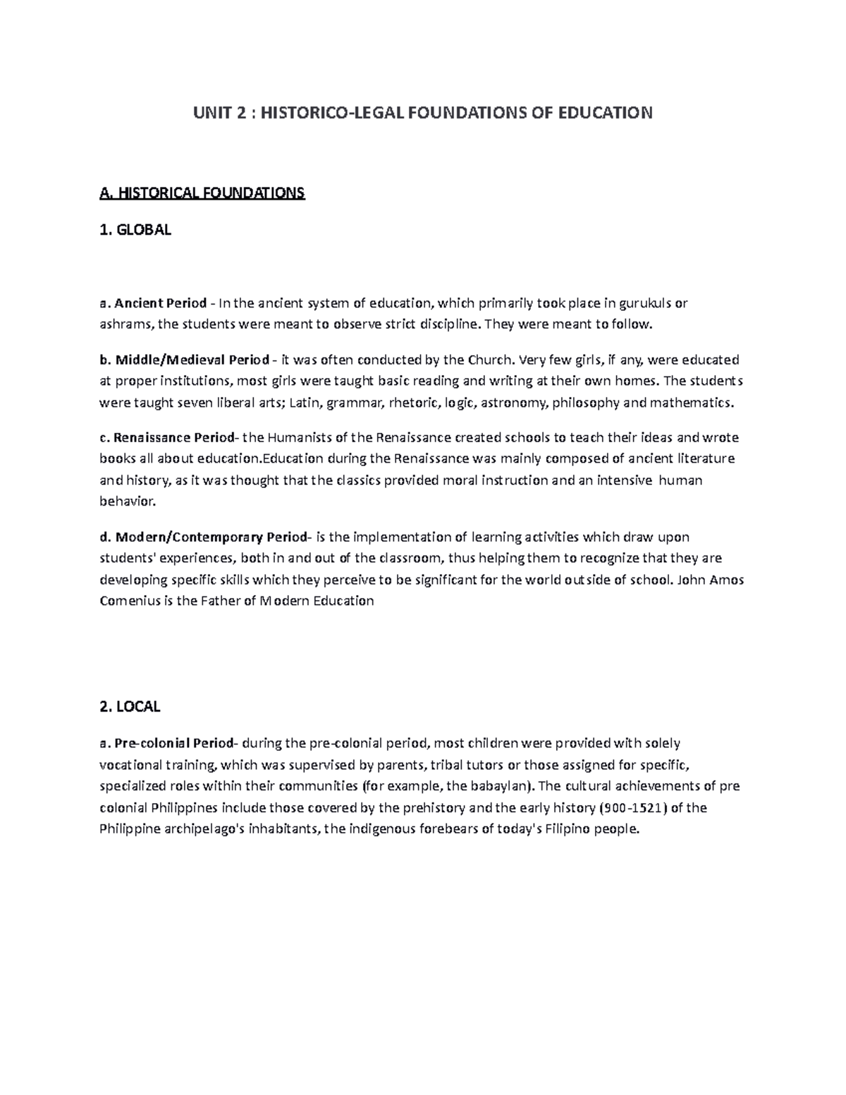 Unit 2: Historical and Legal Foundations of Education Overview - Studocu