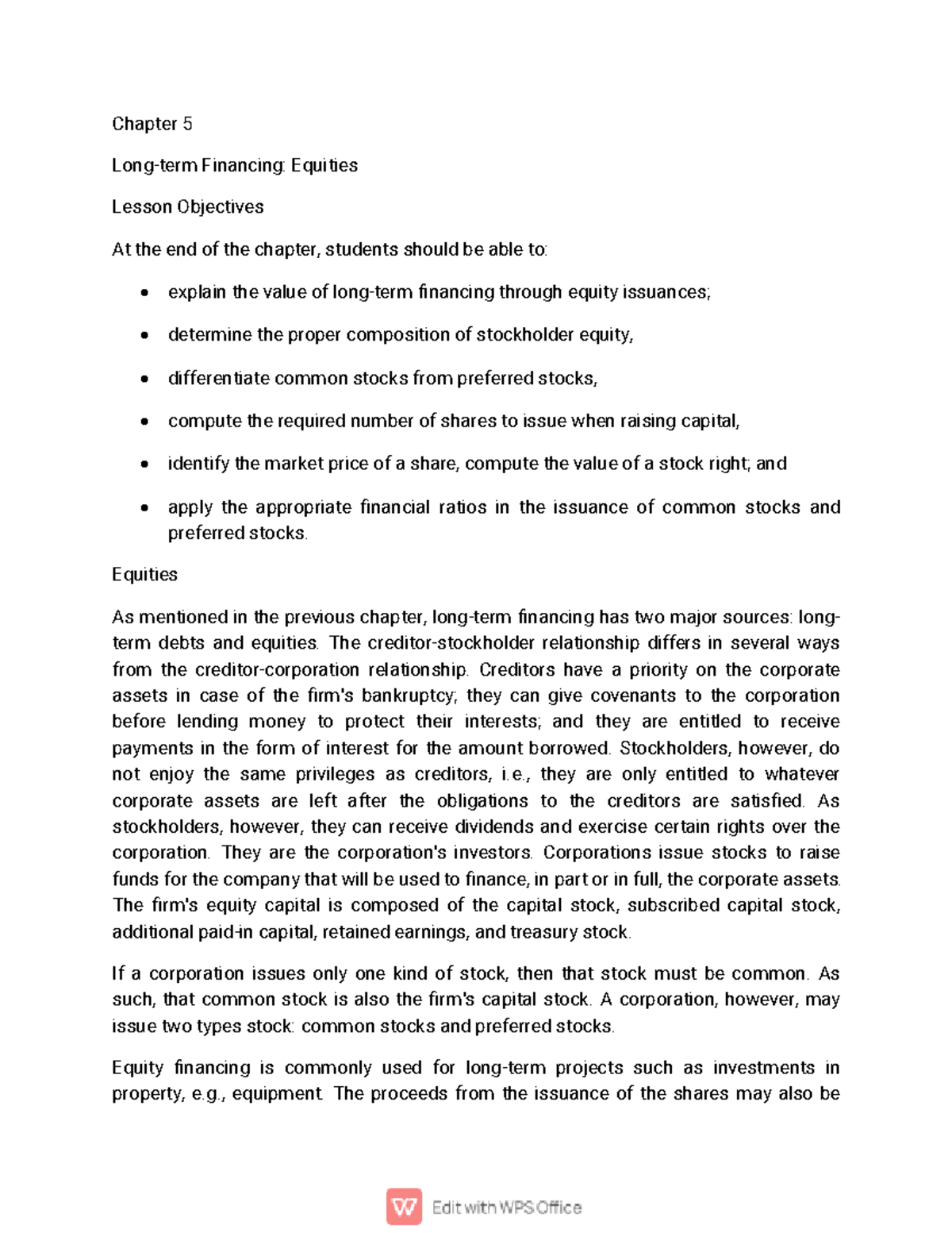 Chapter 5 - Advanced Financial Management: Long-Term Equities Analysis - Studocu