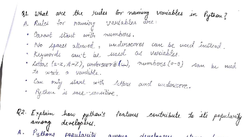 Python PS-1: Study Notes and Key Concepts - Studocu