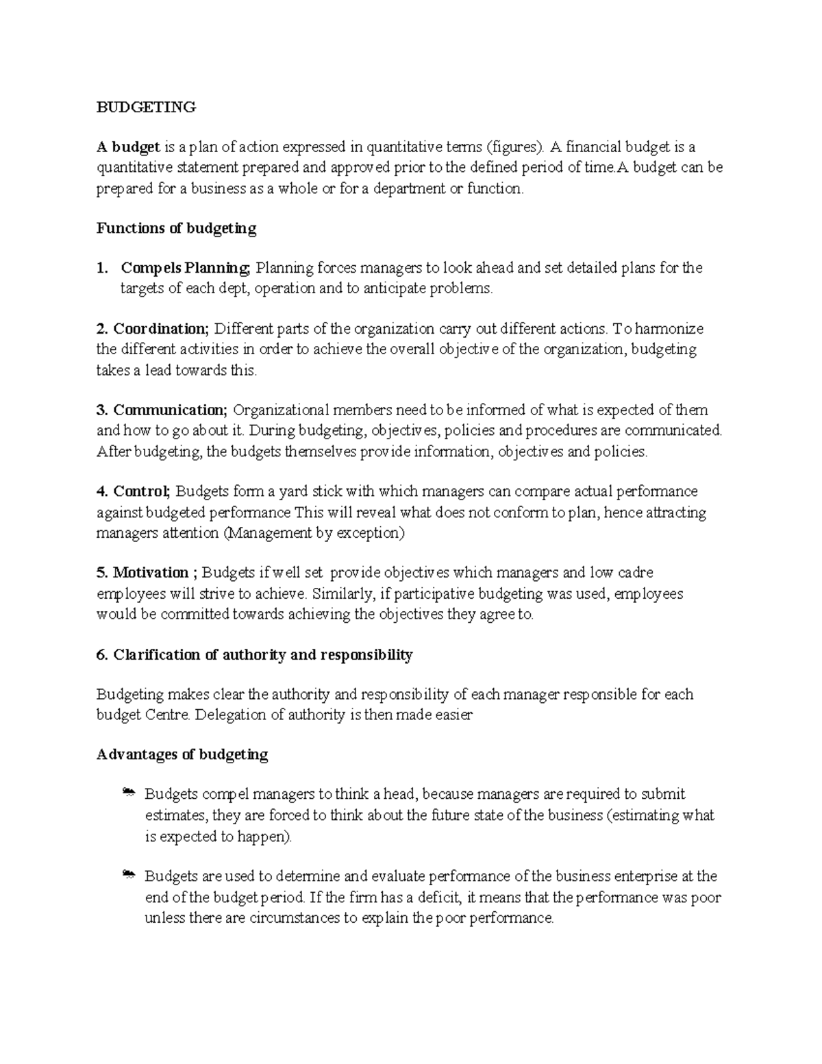 BUD 101: Comprehensive Notes on Budgeting Theory and Practices - Studocu