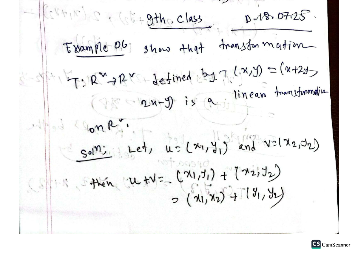 MAT 205 9th Class Hand Notes on Linear Transformations - Studocu