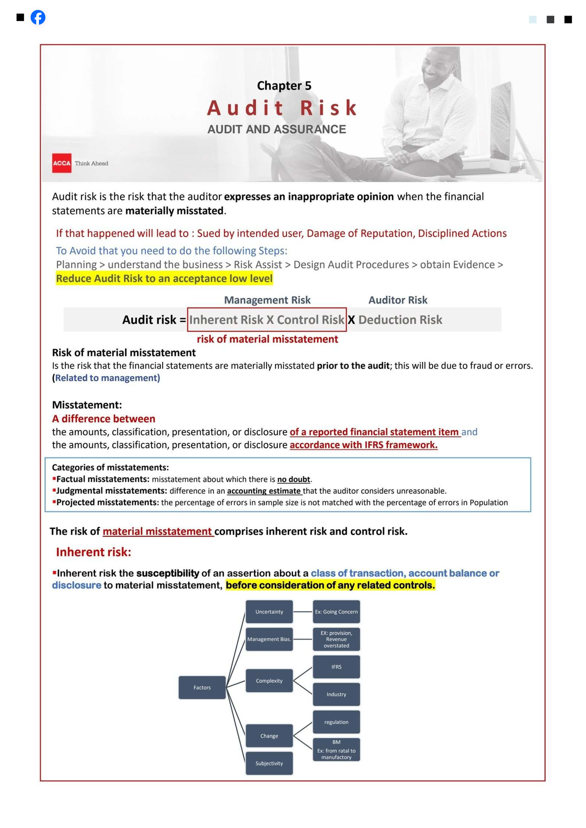 Chapter 5: Audit Risk and Risk Assessment - AUDIT AND ASSURANCE - Studocu