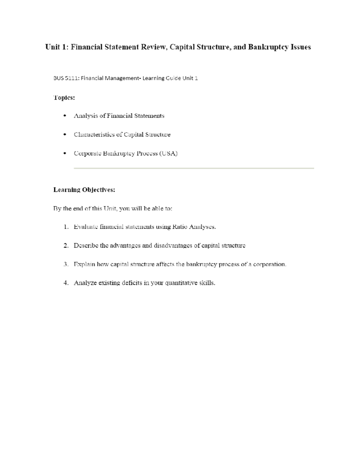Unit 1 learning guide - dicussion Assignement for the financial ...