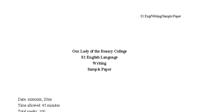 S1 English Language Writing Sample Paper - 20xx - Studocu