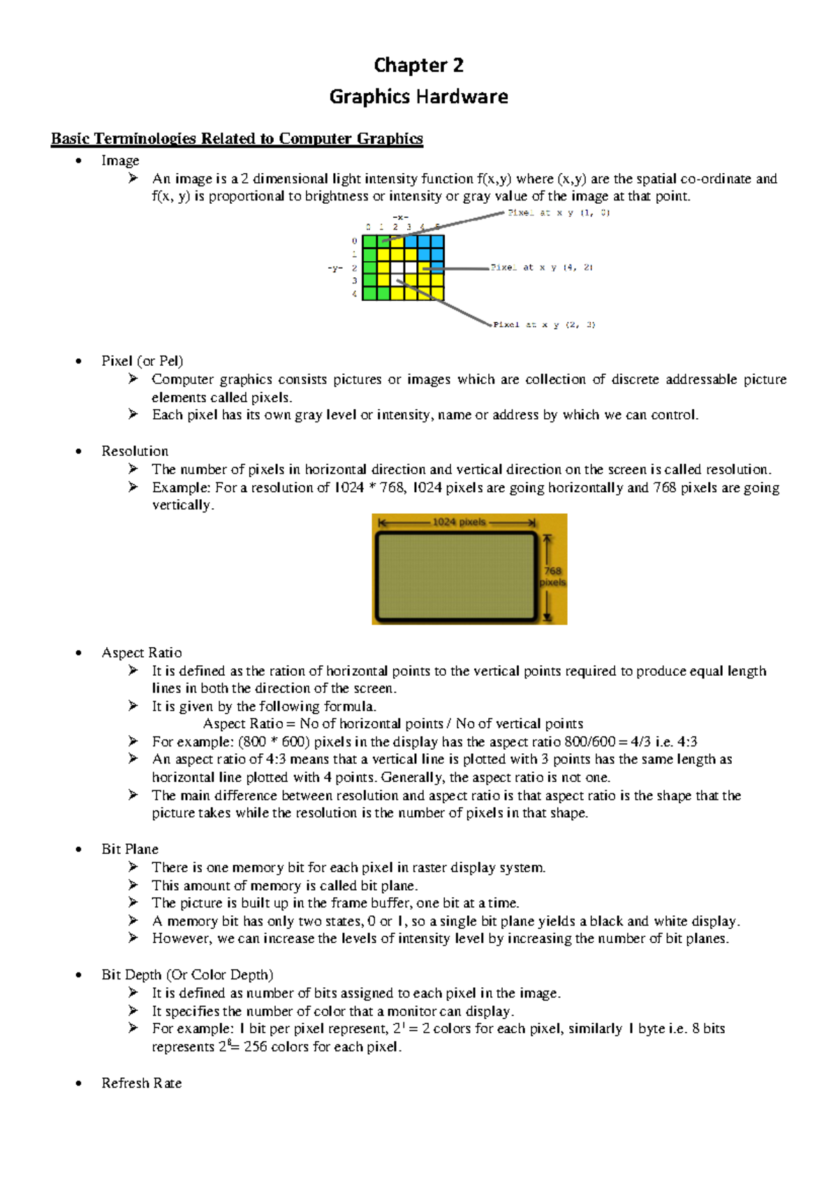 Chapter-2 - Chapter 2 Graphics Hardware Basic Terminologies Related to ...