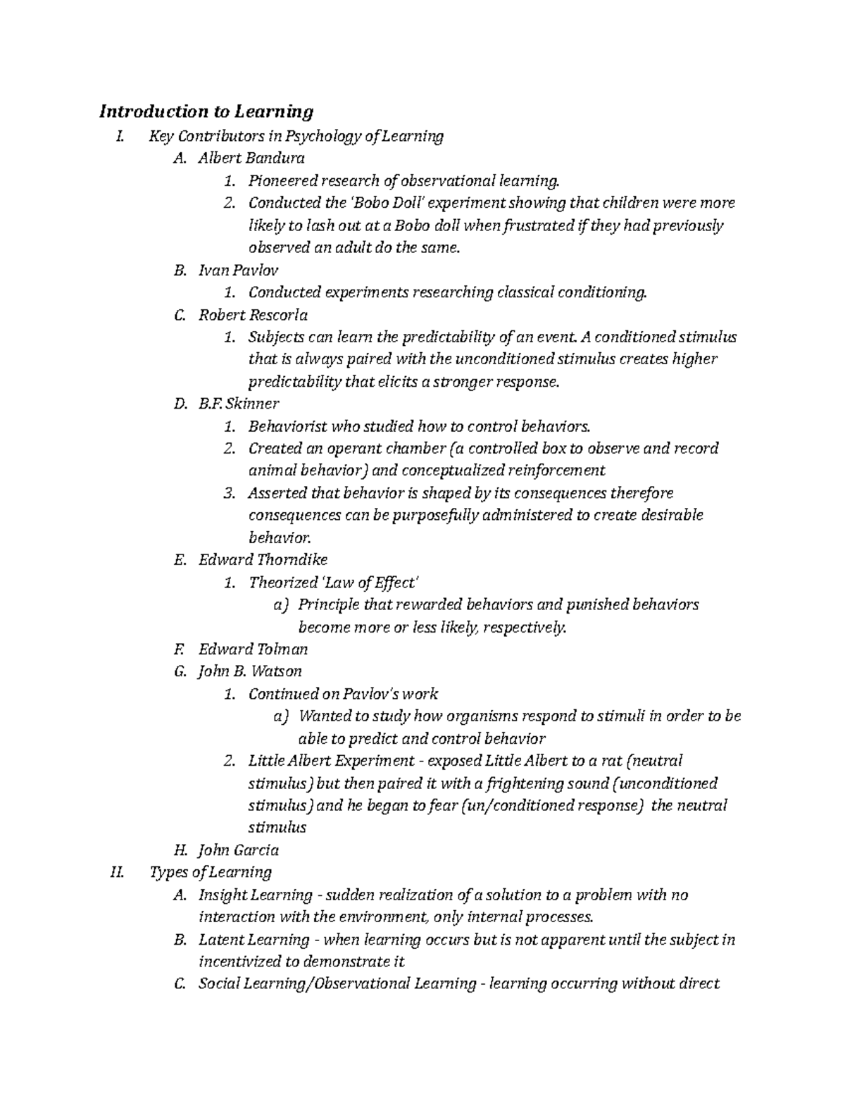 AP Psychology Unit 4 (Learning Theories, Conditioning & Behavior Mod ...