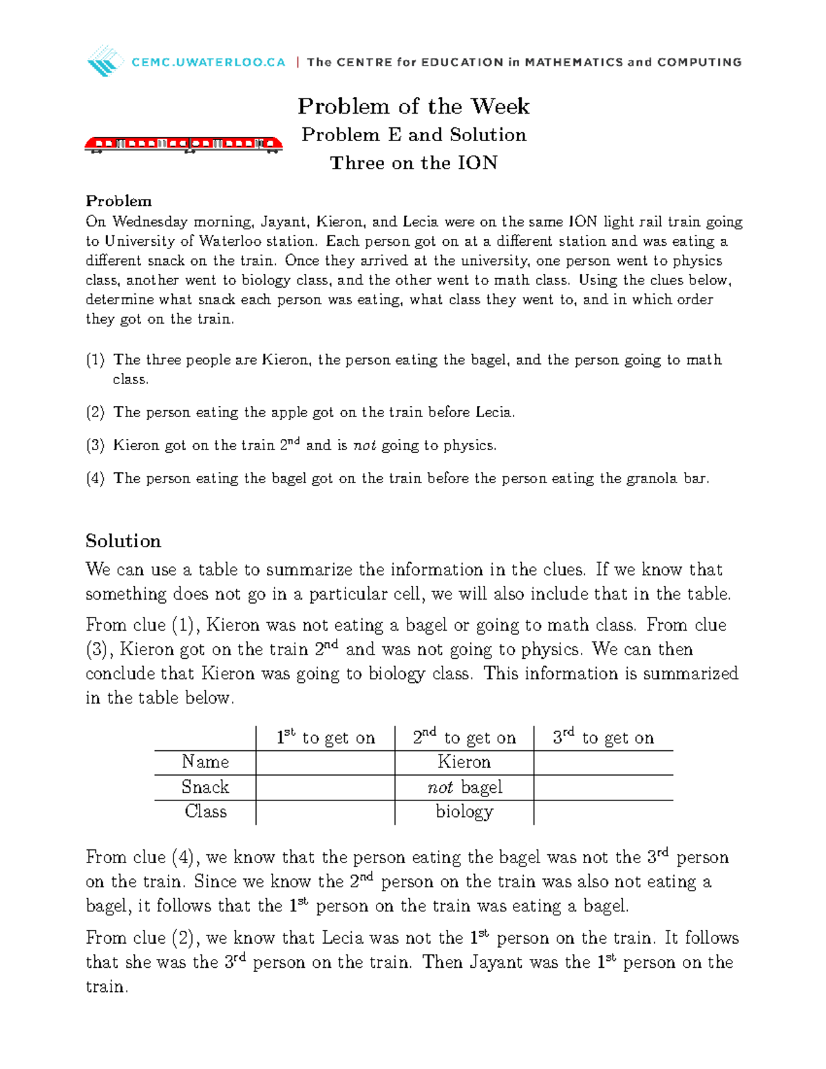 Potwe 24 C 13 S 432 - Problem of the Week Problem E and Solution Three ...