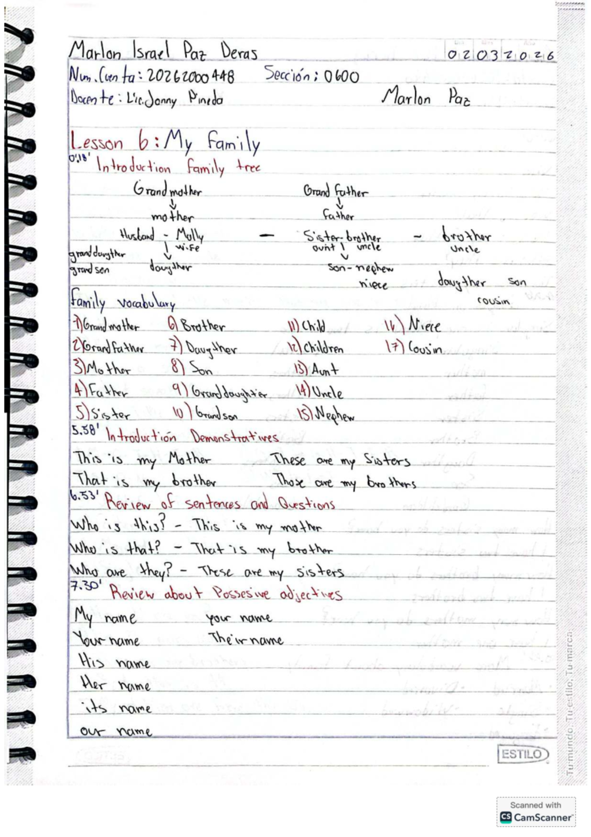 Lesson 6: My Family Vocabulary and Activities (Course Code: 0600) - Studocu