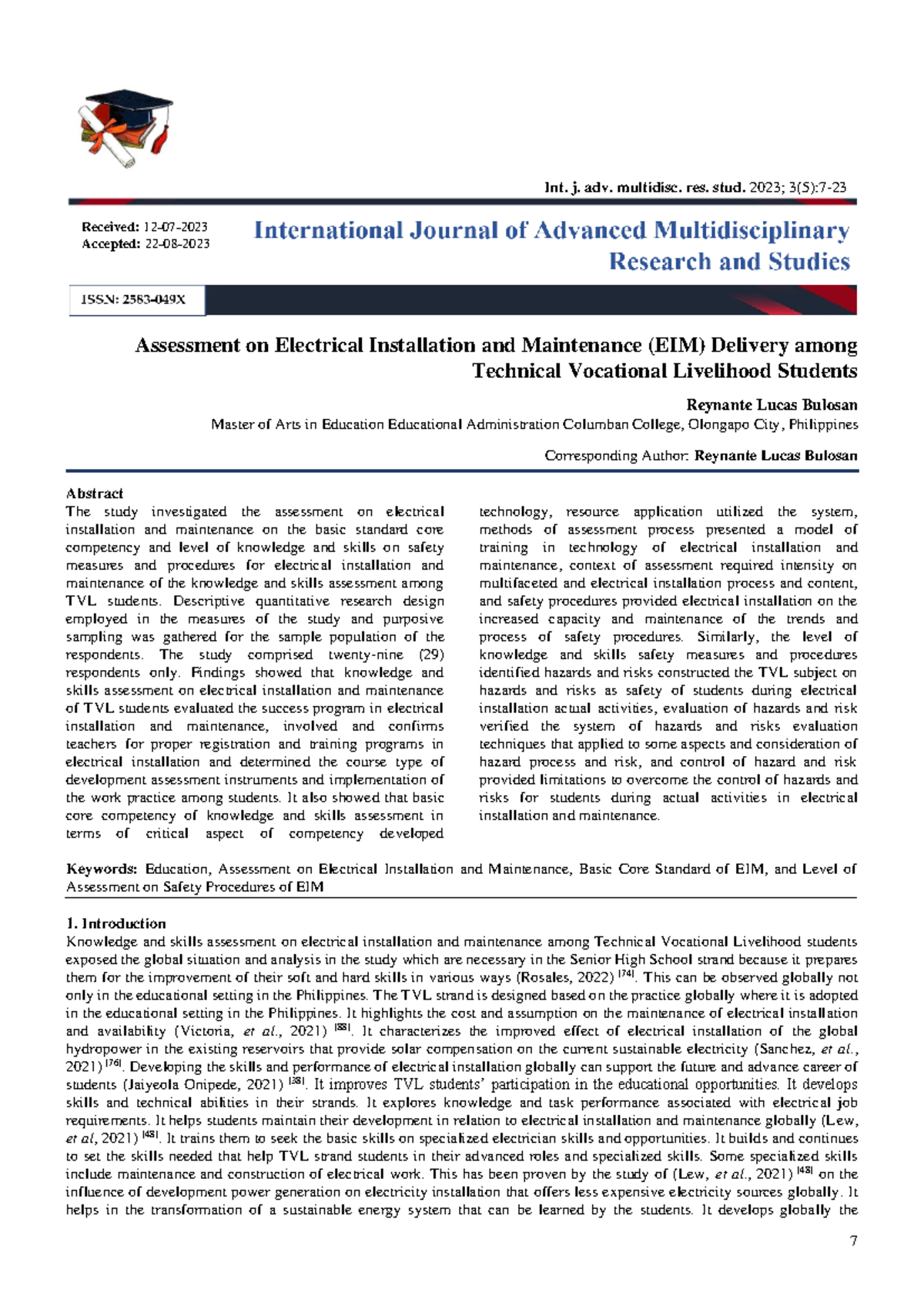 Assessment of Electrical Installation and Maintenance (EIM) Skills Among TVL - Studocu