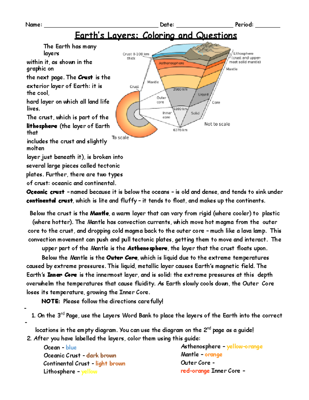 Earth Layers Color Diagram (1) - Name ...