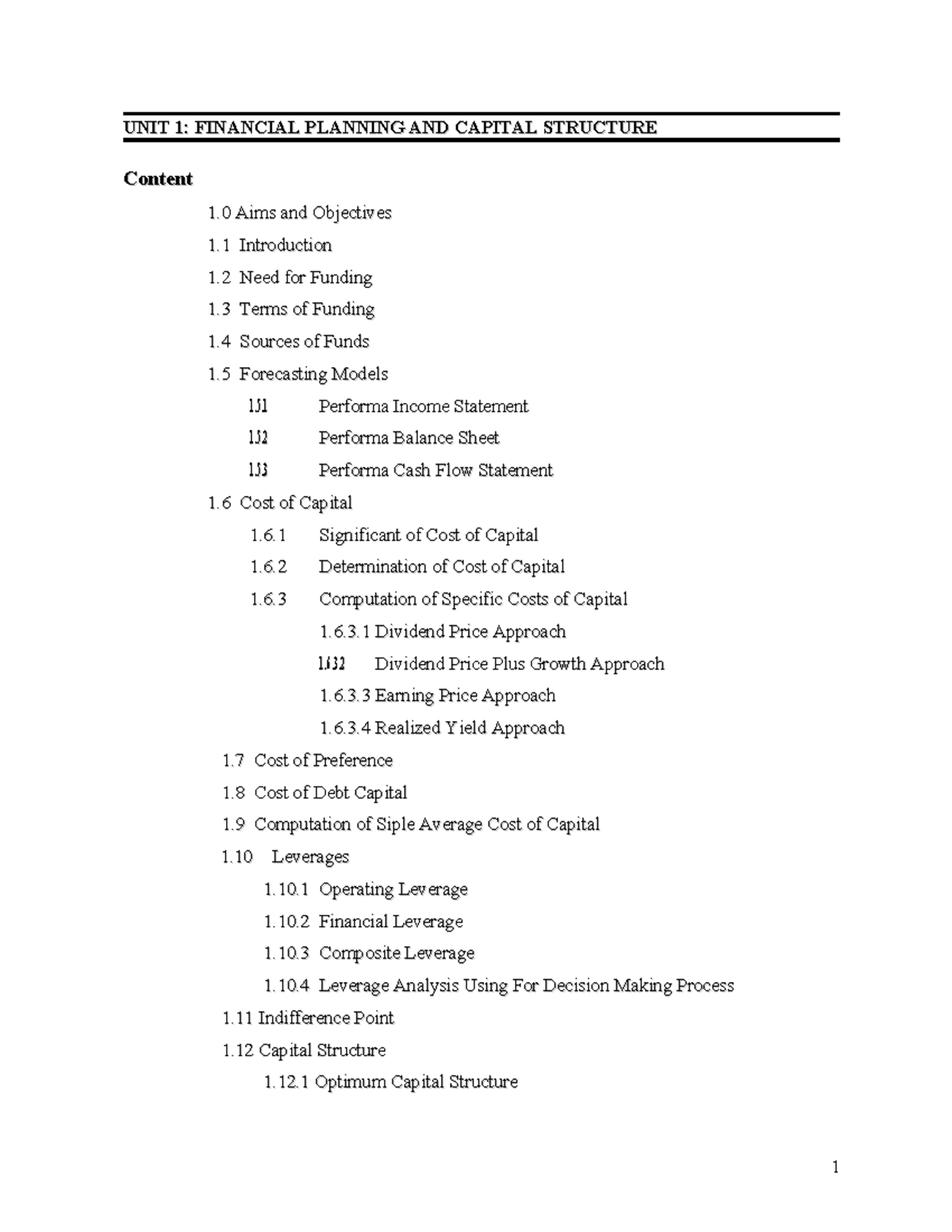 FM II Unit 1: Financial Planning & Capital Structure Overview - Studocu