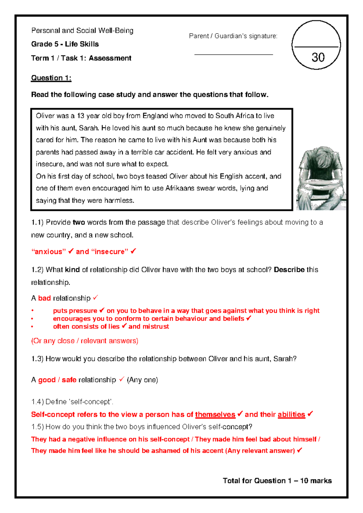 LIFE Skills Grade 5 Term 1 Test Memo: Case Study Analysis - Studocu