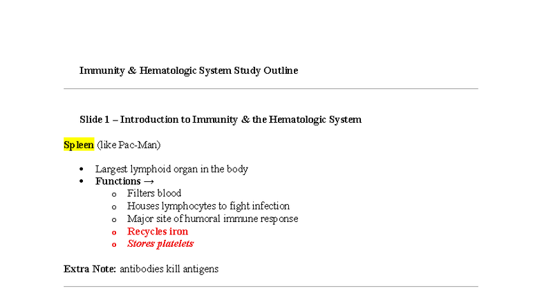Hematologic System & Immunity Study Guide (Course Code: HEM101) - Studocu