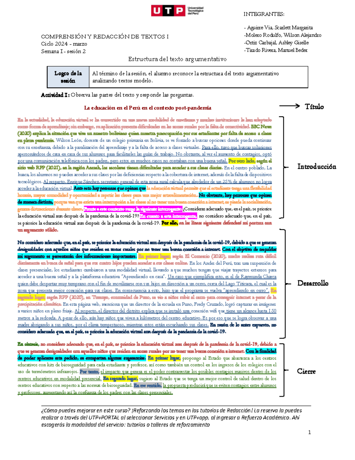 Estructura del Texto Argumentativo: Análisis y Propuestas en COMPRENSIÓN Y REDACCIÓN DE TEXTOS I ...