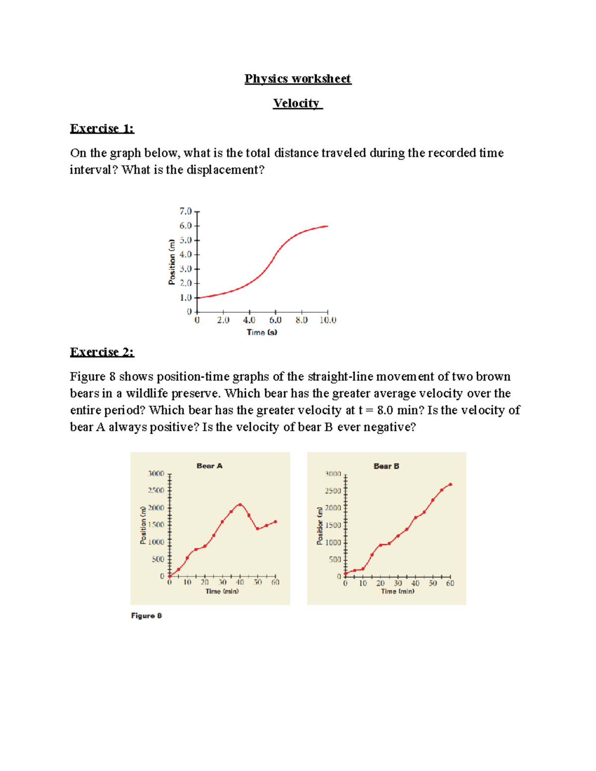 Physics worksheet 2 - Physics worksheet Velocity Exercise 1: On the ...