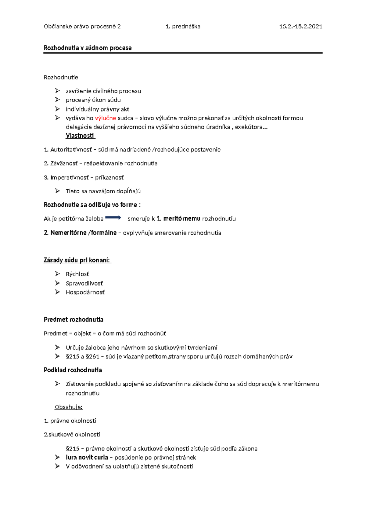 OPP2 Prednáška č. 1 - Rozhodnutia v civilnom procese a ich ...