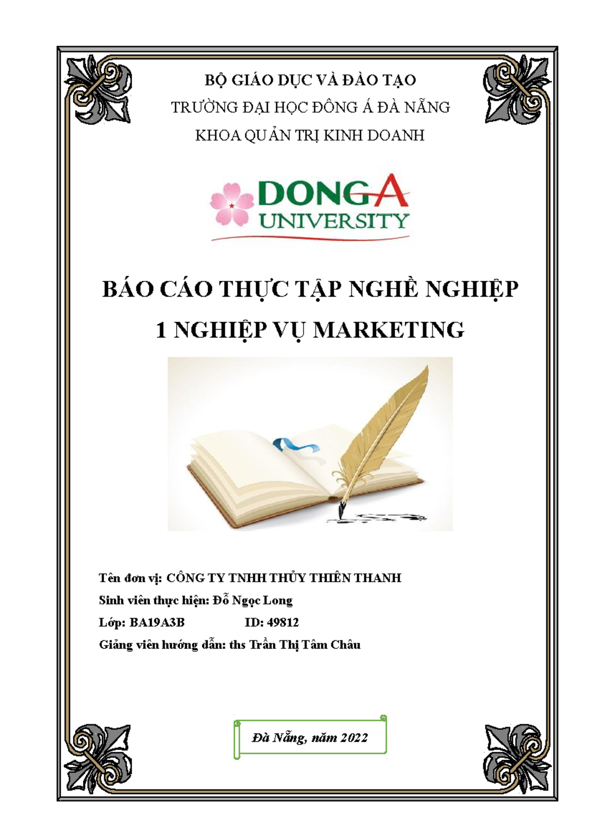 Đỗ Ngọc Long báo cáo - Ghii - Đà Nẵng, năm 2022 BỘ GIÁO DỤC VÀ ĐÀO TẠO ...