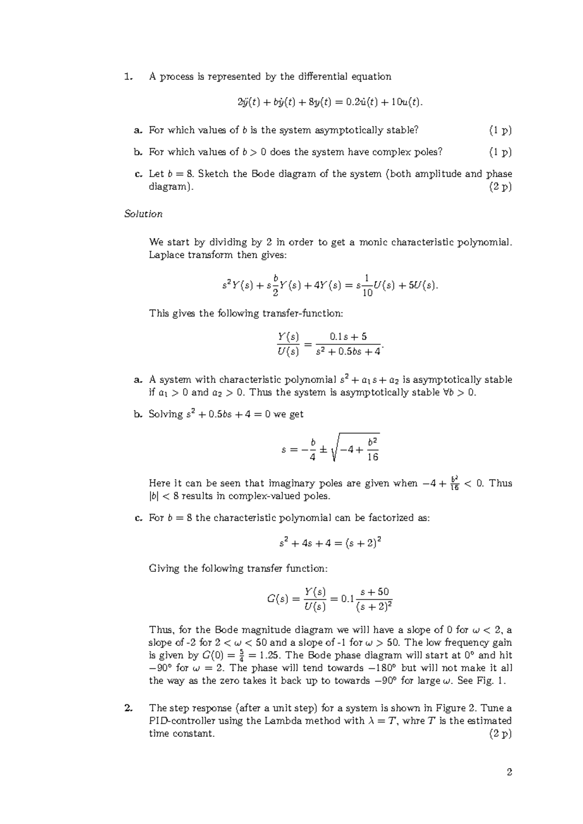 ENGR 315 Practice Exam Questions: Stability, Bode Diagrams, and Control ...