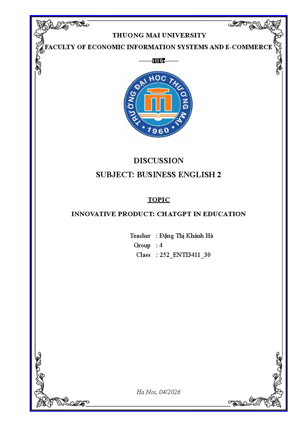 TATM2 - Business English 2: Innovative Product ChatGPT in Education ...