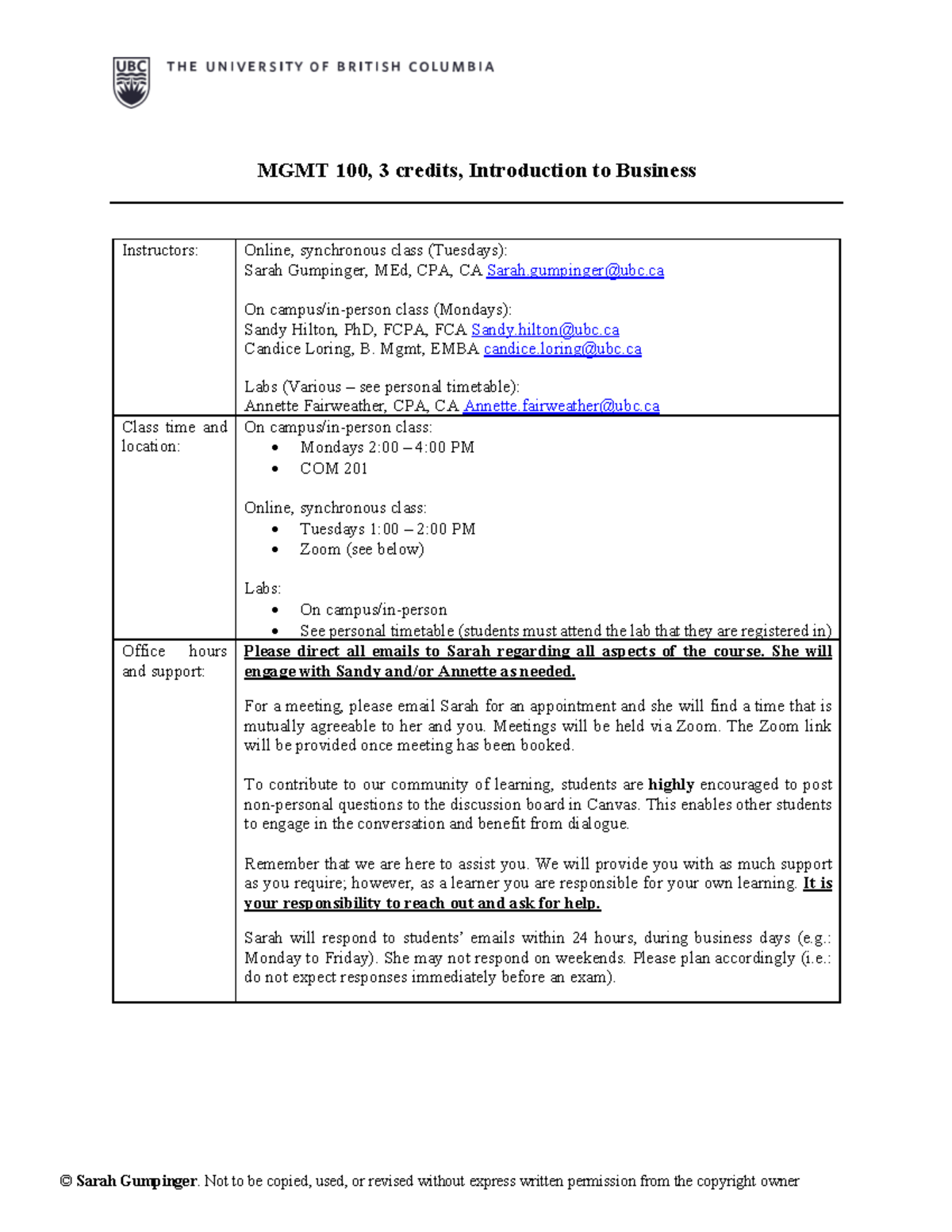 MGMT 100 Syllabus: Introduction to Business Course Overview and Details ...