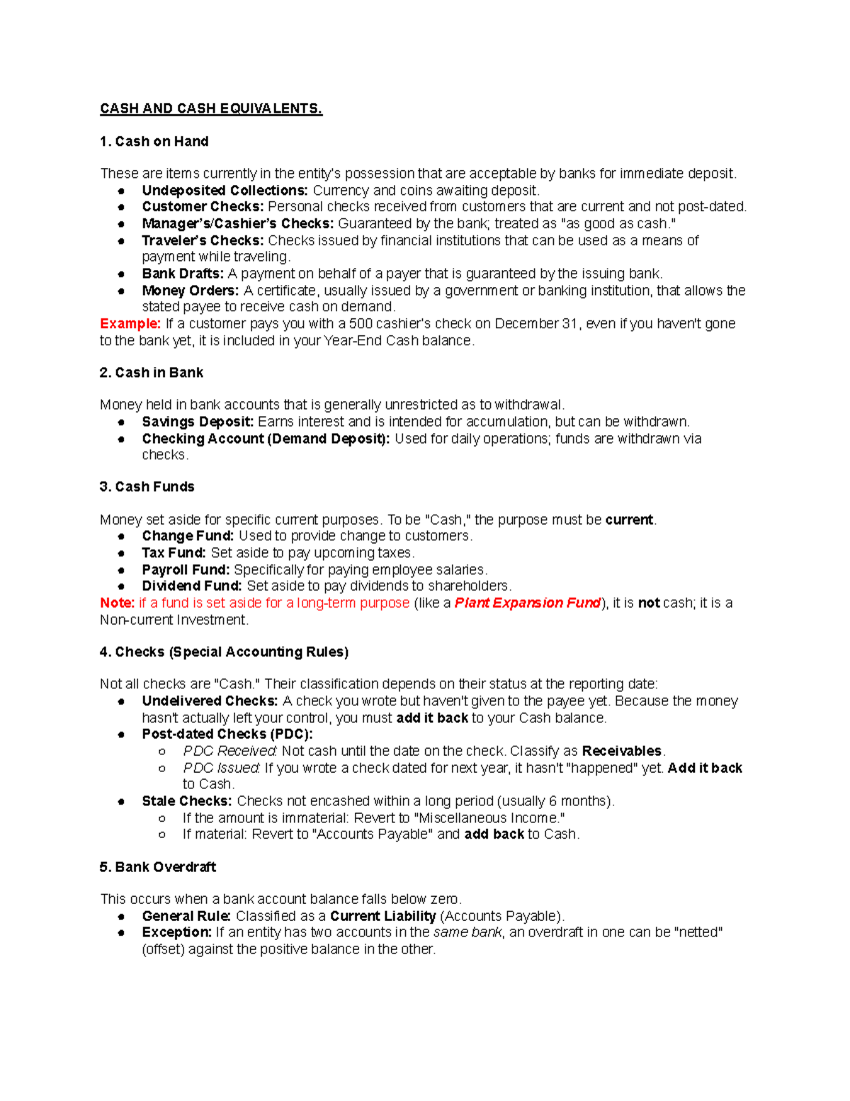 CASH AND CASH EQUIVALENTS: Comprehensive Review Notes - Studocu