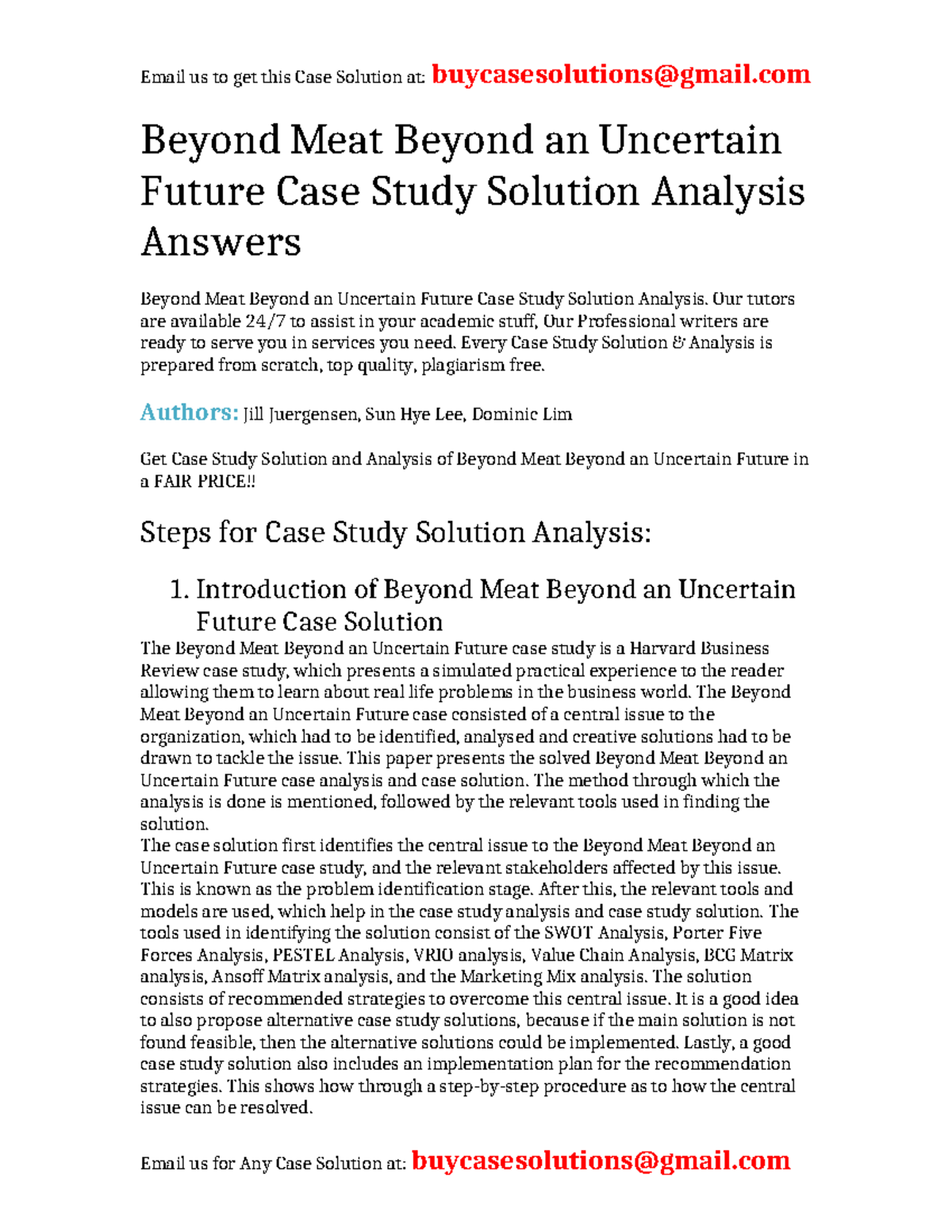 Case Study Solution: Beyond Meat & Its Uncertain Future Analysis - Studocu