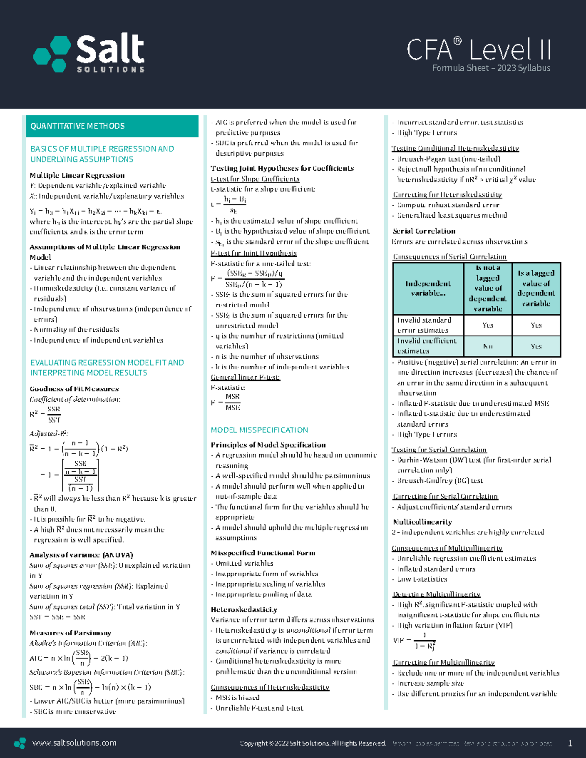 CFA Level II Formula Sheet & Explanations - 2023 Syllabus - Studocu