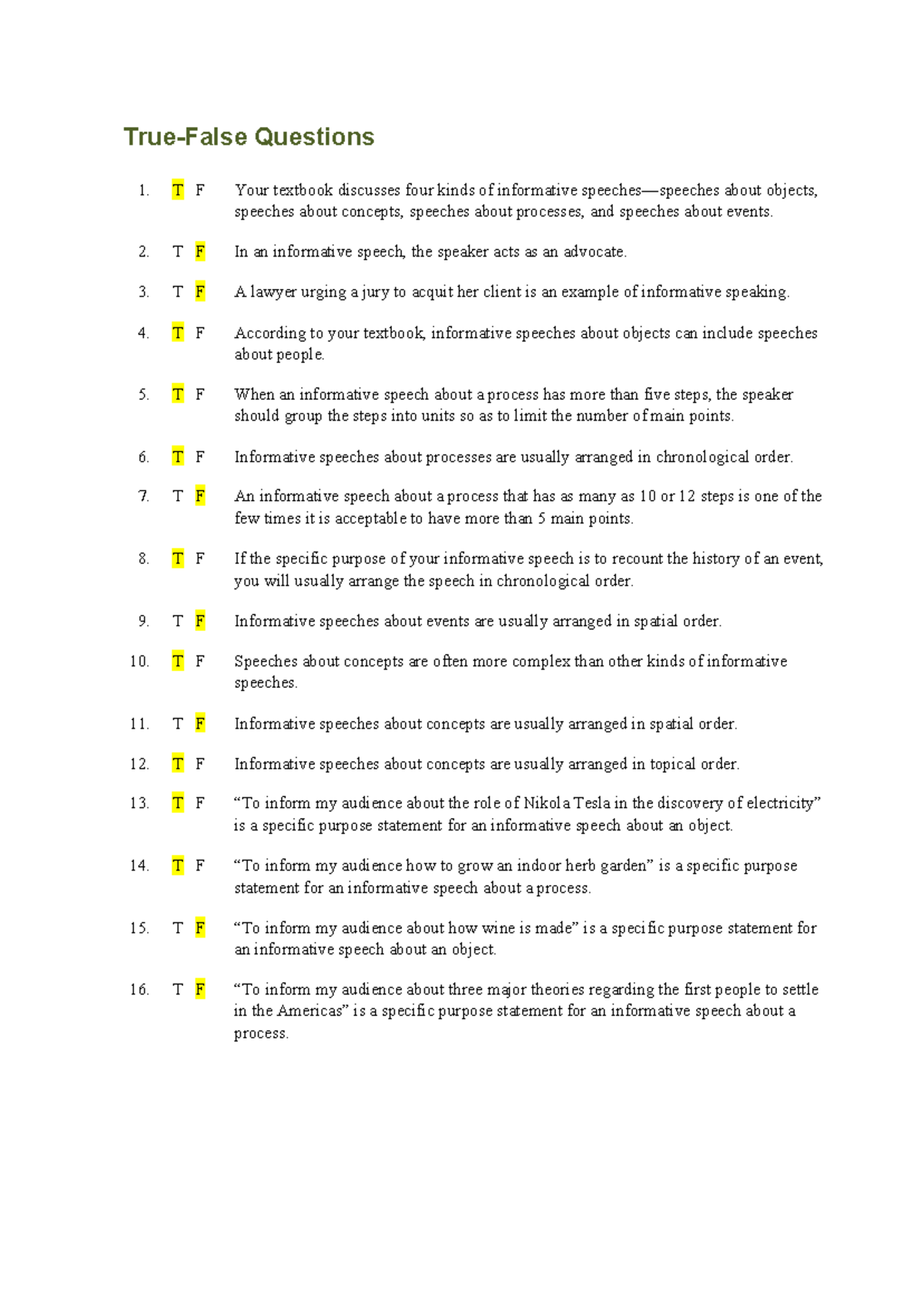 Chapter 15: True/False & MCQ Study Guide (Comm 101) - Studocu