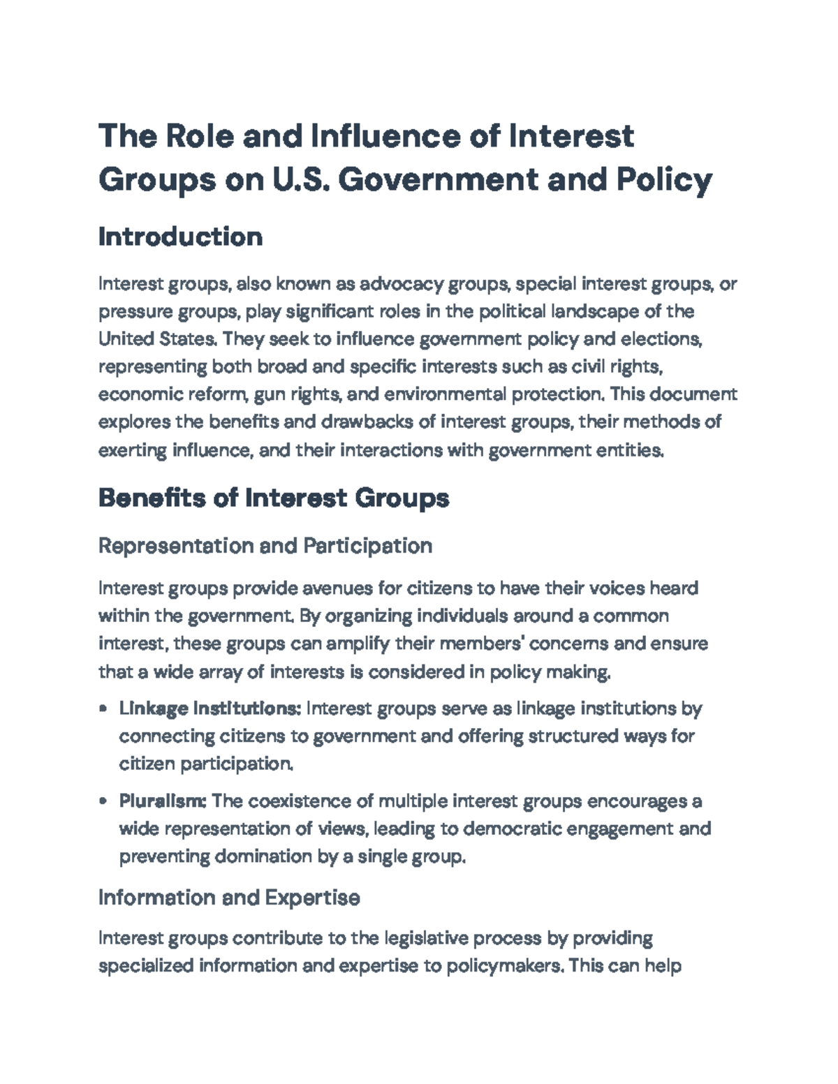 The Role and Influence of Interest Groups in U.S. Government Policy ...