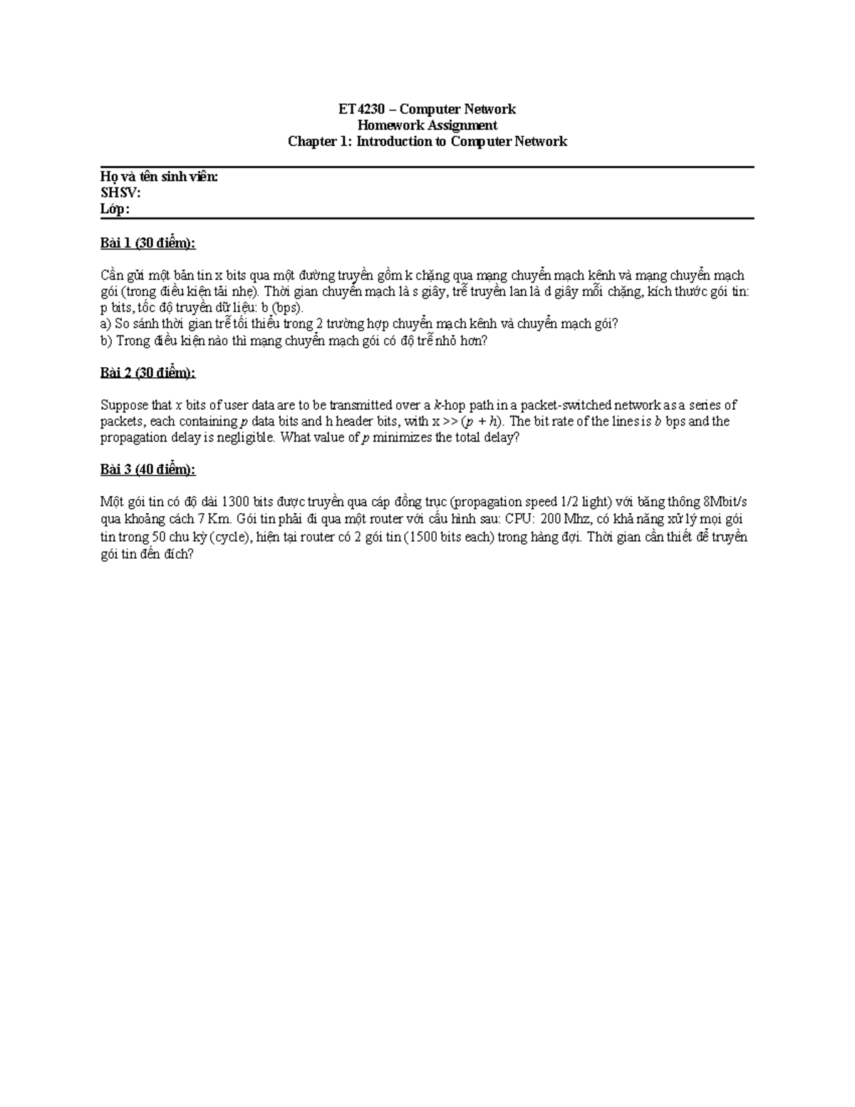 ET4230 - Homework Chapter 1: Intro to Computer Networks Tasks - Studocu