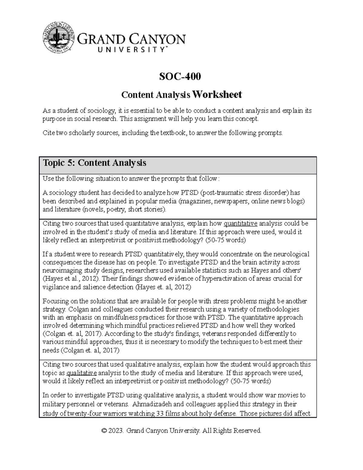SOC-400 Content Analysis Worksheet - SOC- Content Analysis Worksheet As ...