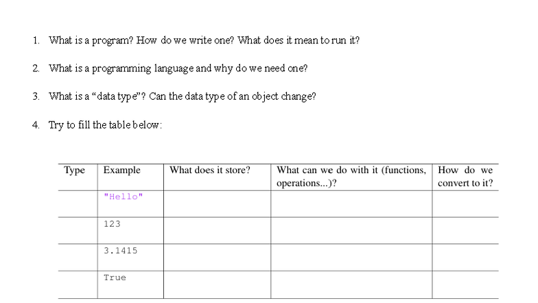 Ex1 - Python Programming Exercises: Data Types & User Input - Studocu