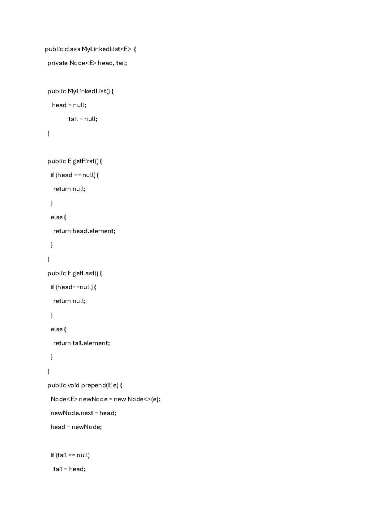 Linked list code - public class MyLinkedList { private Node head, tail ...