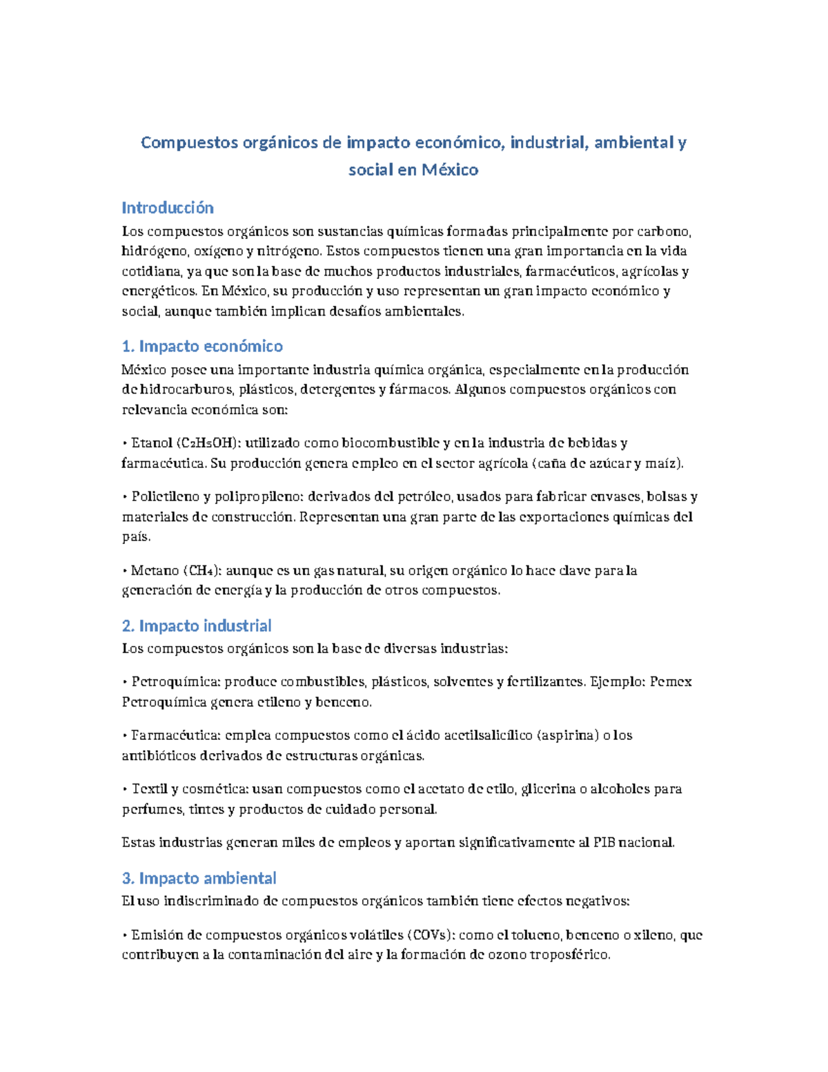 Impacto Económico Y Ambiental De Compuestos Orgánicos En México Studocu