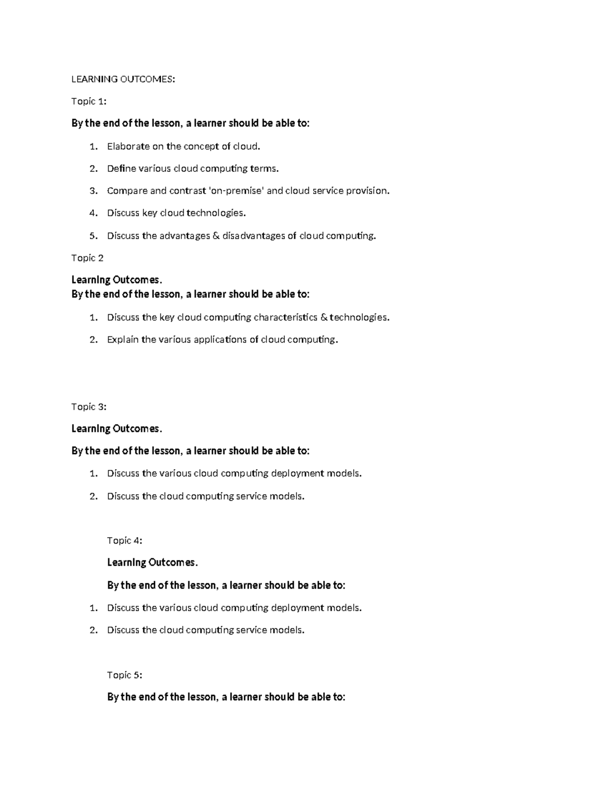 Learning Outcomes: Cloud Computing Concepts & Technologies - CCOMPUTING ...