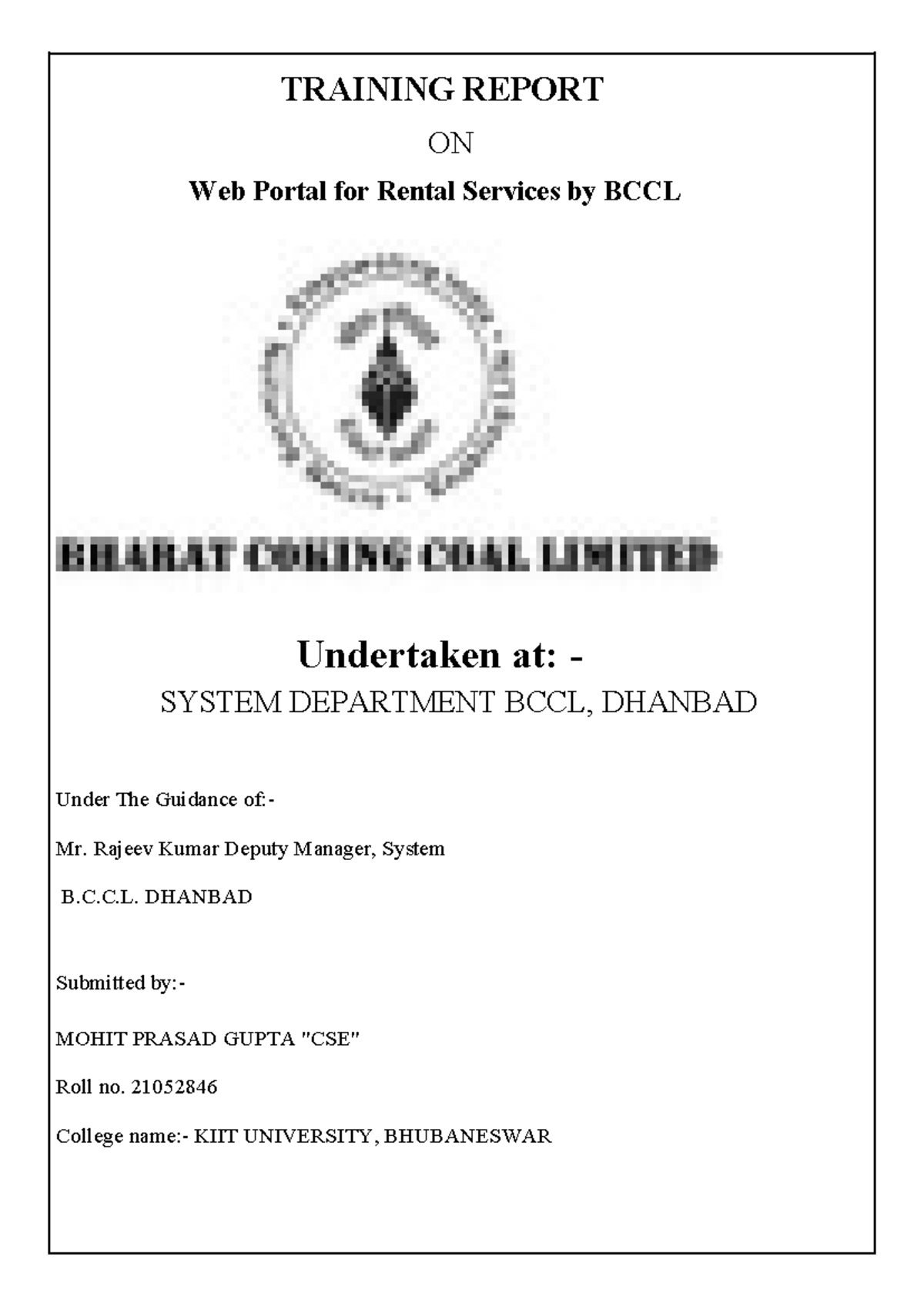 Final Project on Web Portal for Rental Services - BCCL - Studocu