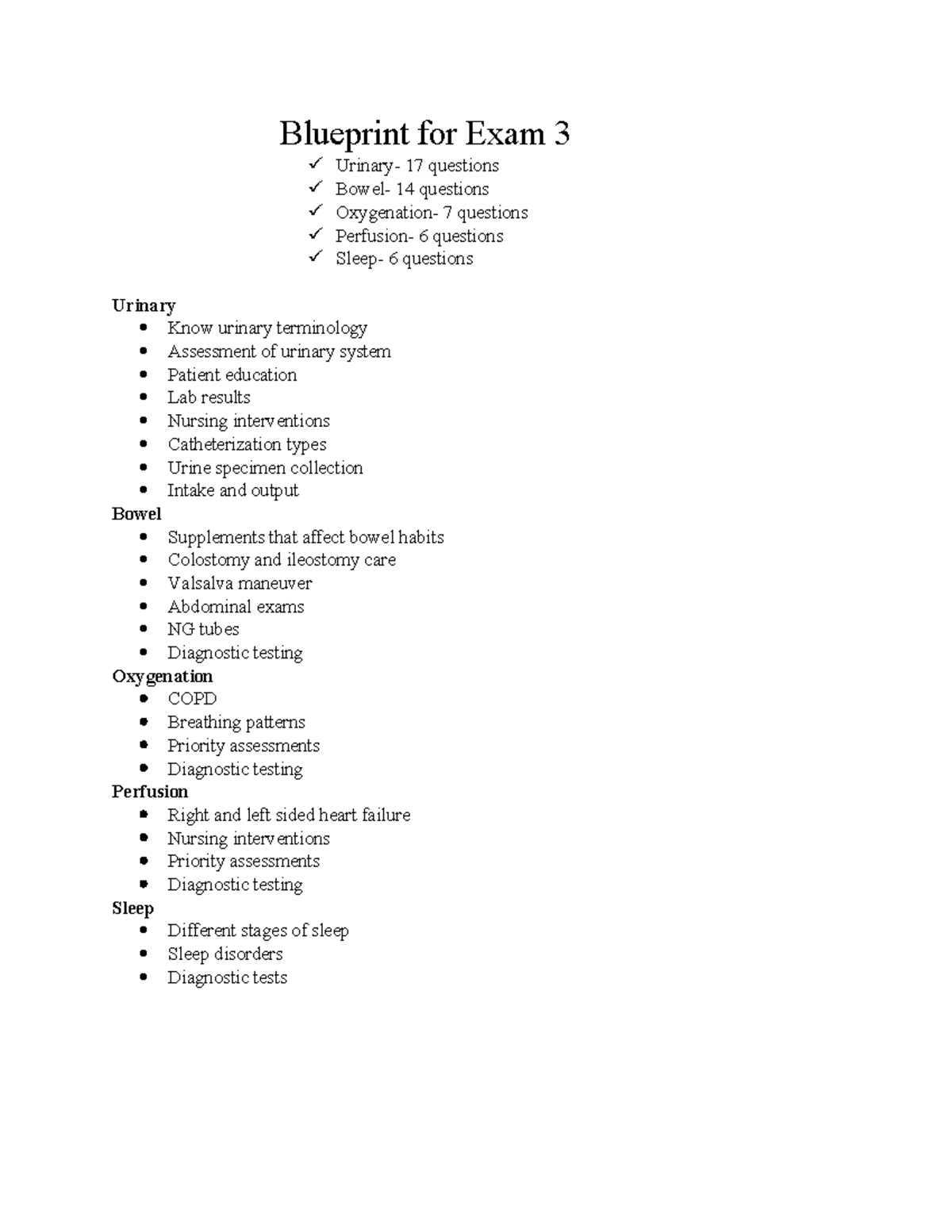 Blueprint for Exam 3 - lecture notes - Blueprint for Exam 3 Urinary- 17 ...