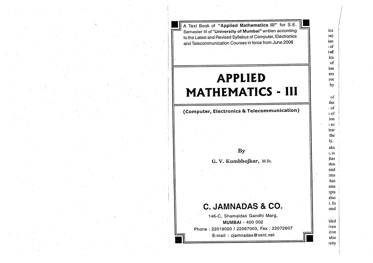 Maths 3 GV Kumbhojkar: Key Concepts and Problem Solving - Studocu