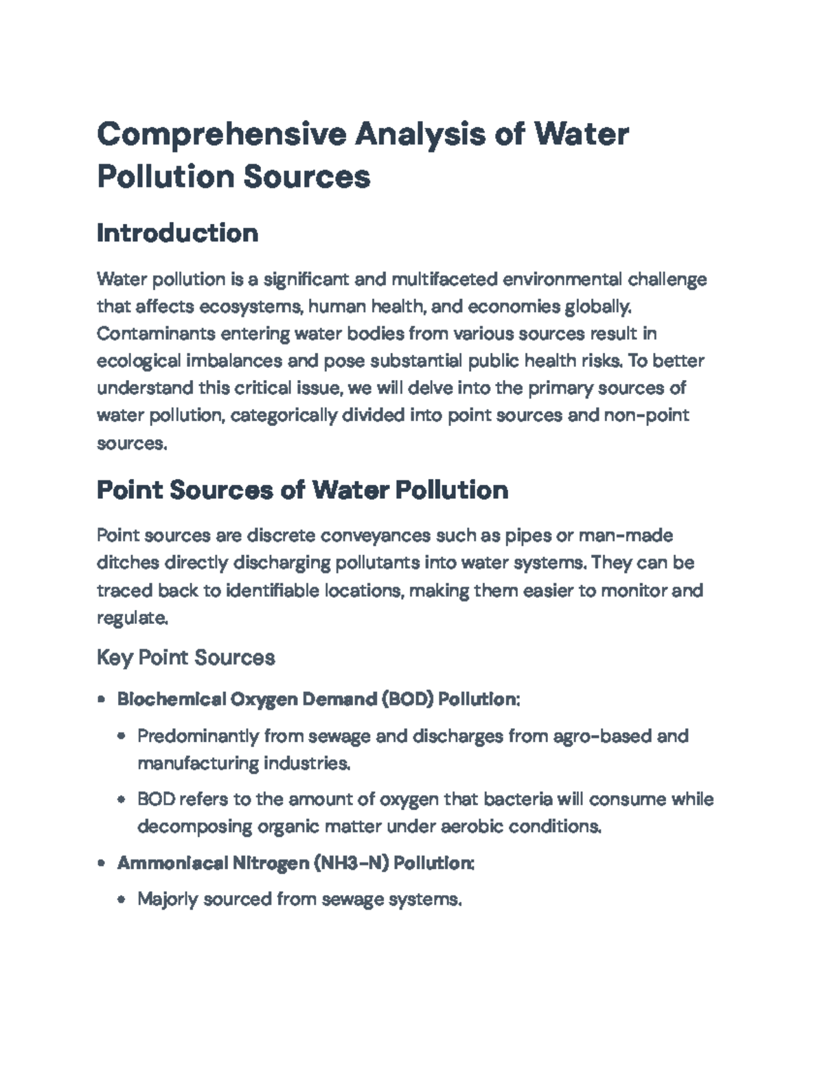 Analysis of Water Pollution Sources and Their Environmental Impacts ...