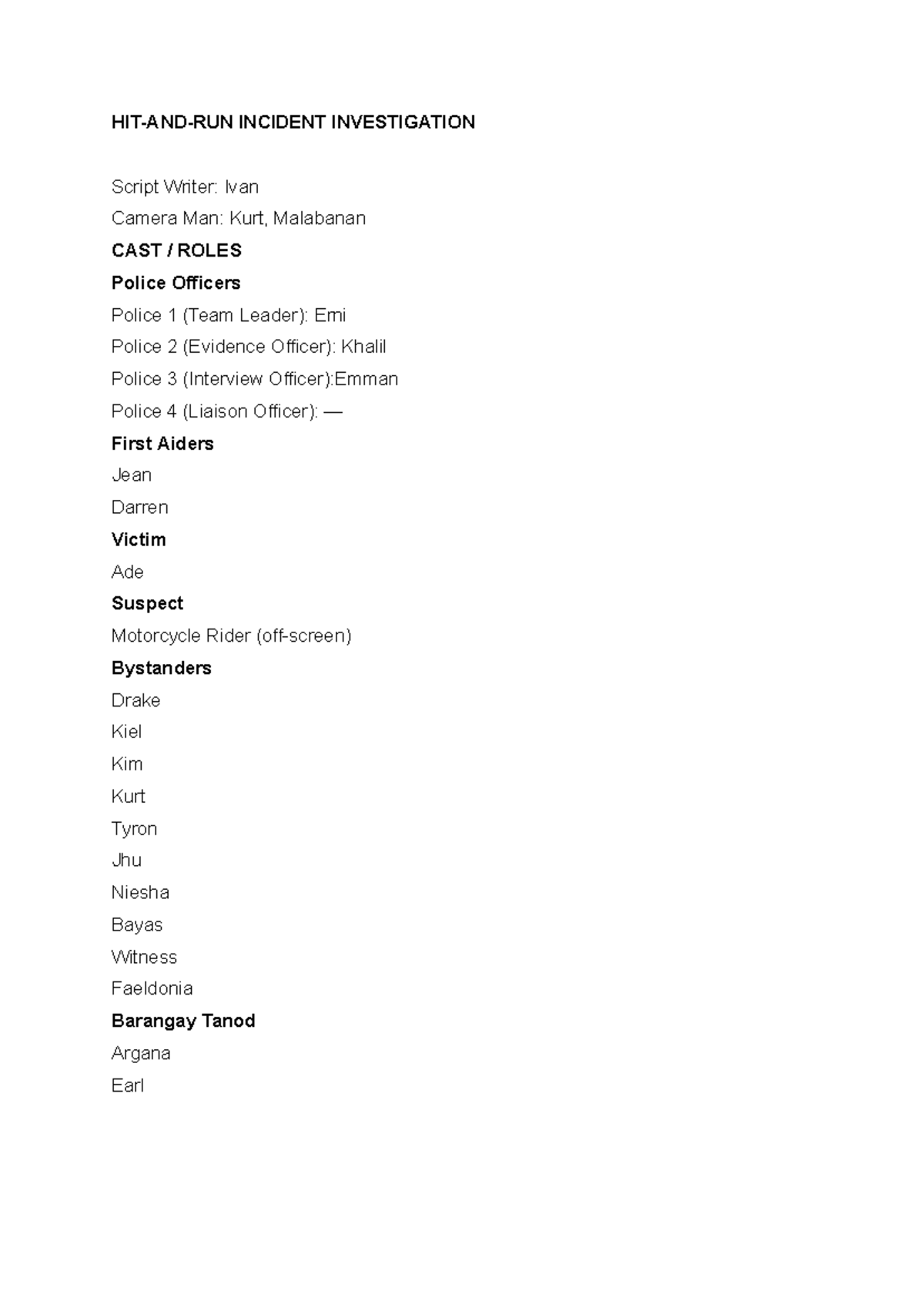 HIT-AND-RUN INCIDENT INVESTIGATION SCRIPT (CDIN-4) - Studocu