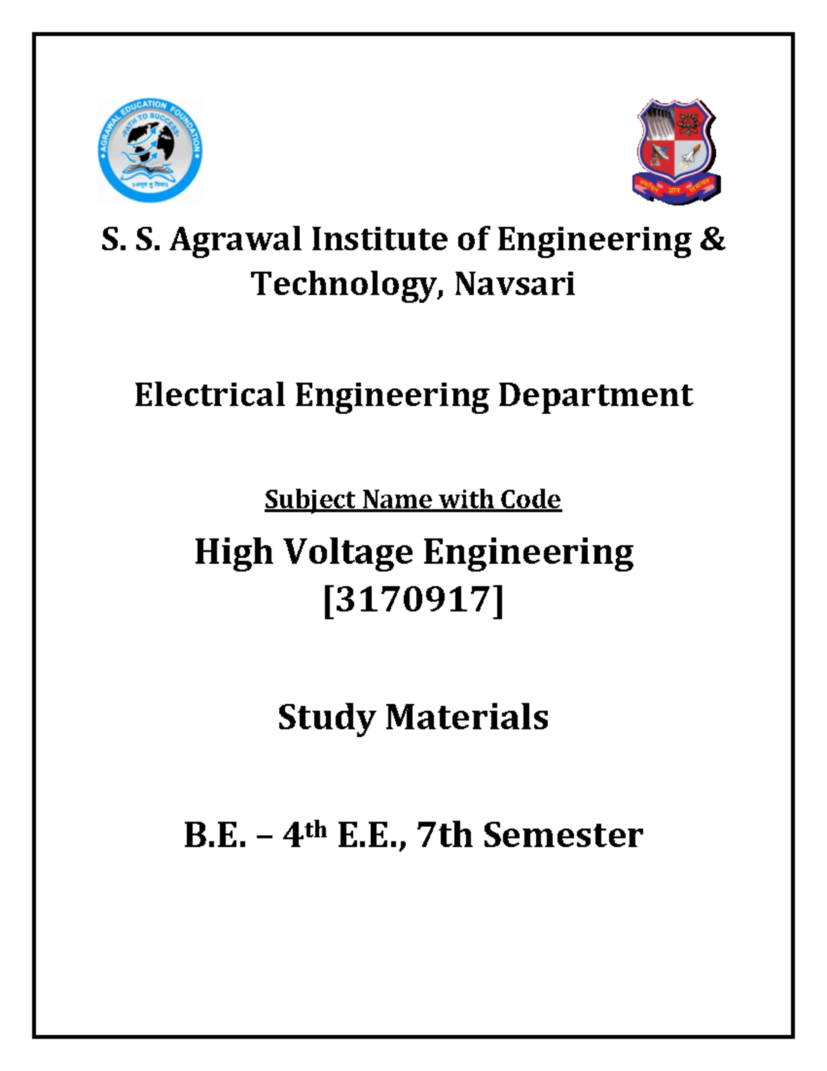 High Voltage Engineering Study Material - HVE 3170917 - Studocu