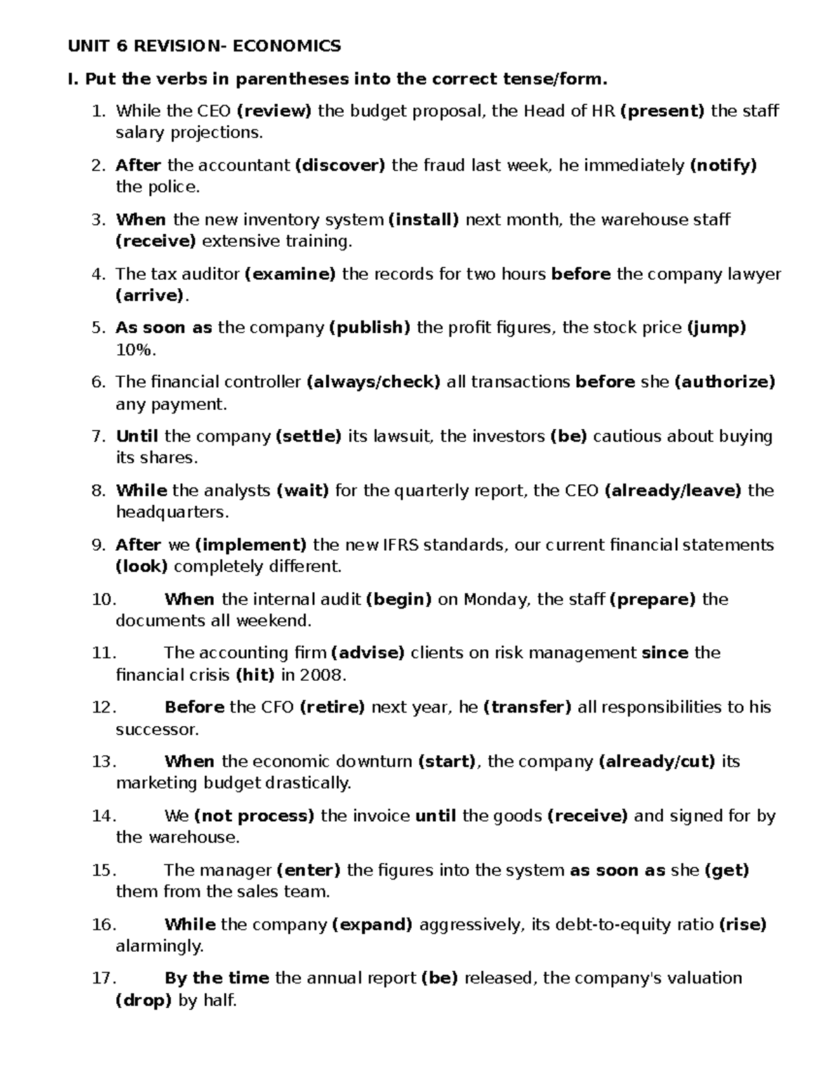 UNIT 6 ECONOMICS I - Revision Notes and Exercises - Studocu