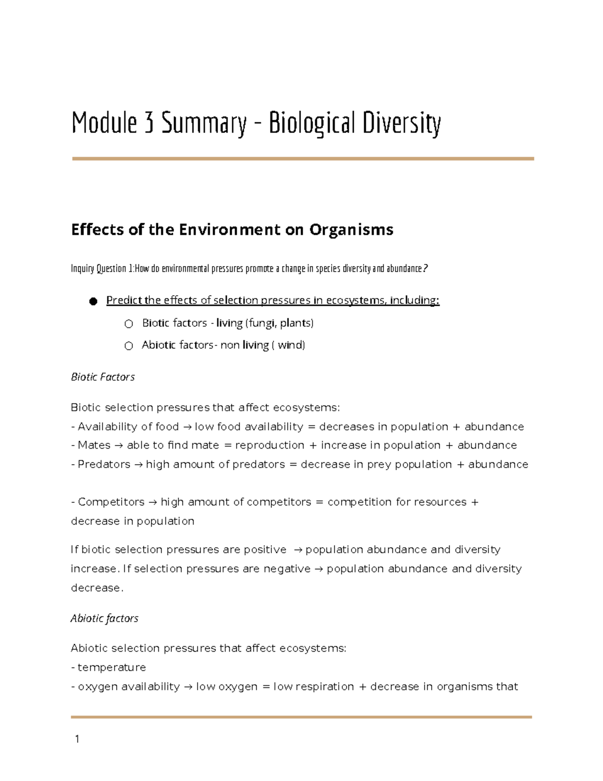 Module 3 - Biological Diversity - Module 3 Summary - Biological ...