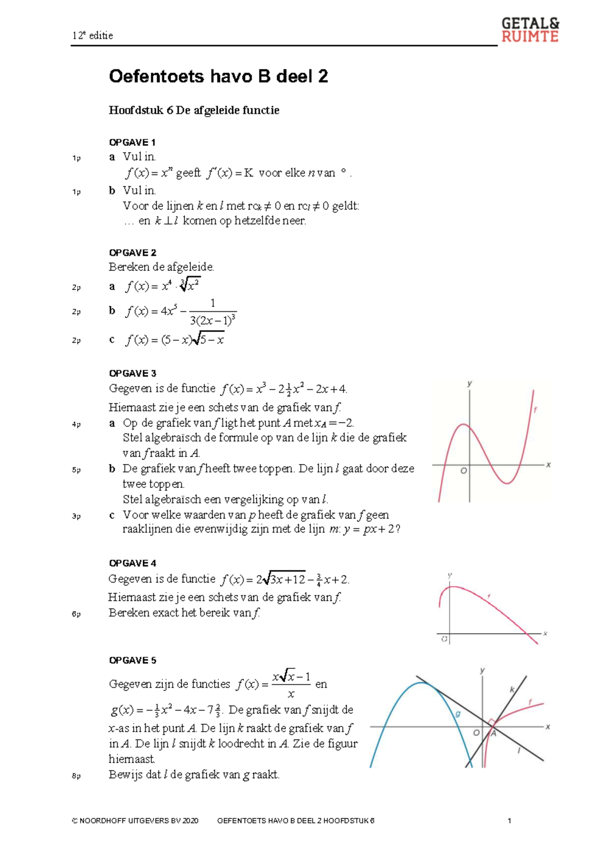 Oefentoets H6 HAVO B - Afgeleide Functie en Grafieken - Studeersnel