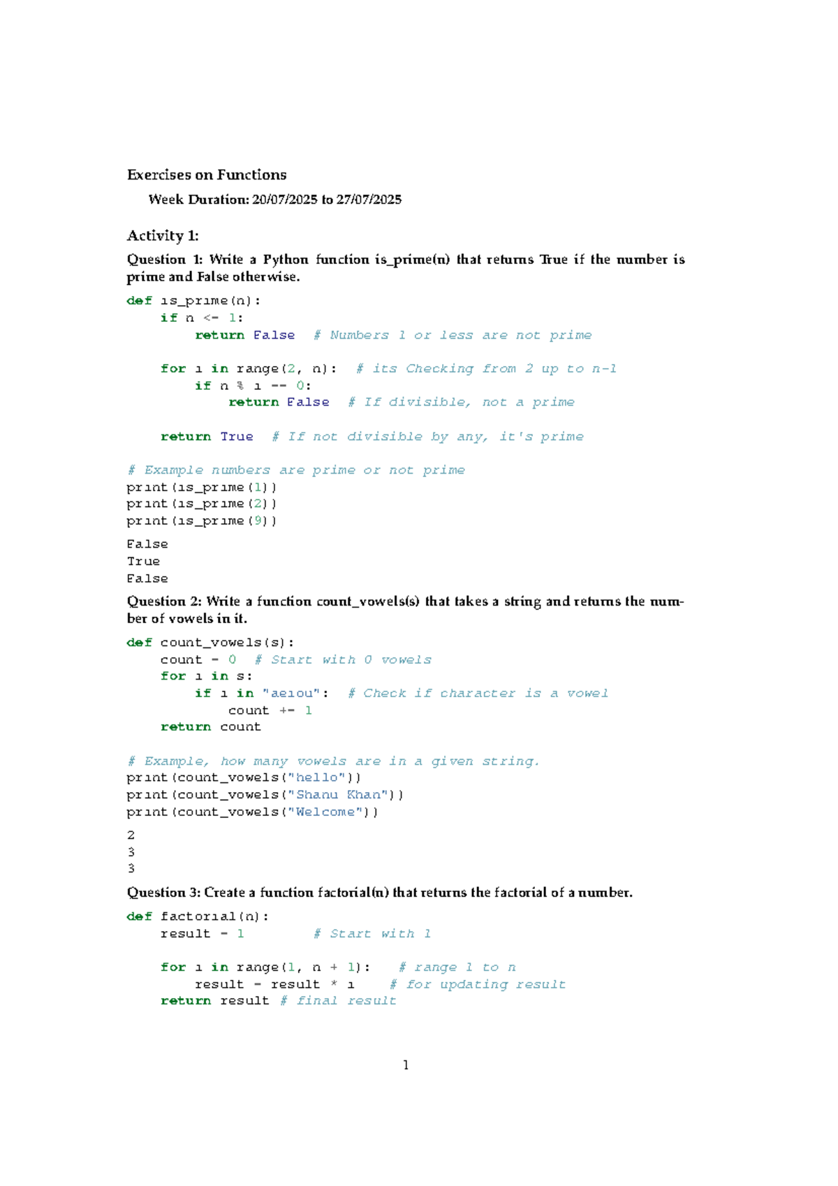 Exercises on Functions: Python Practice Problems - Studocu
