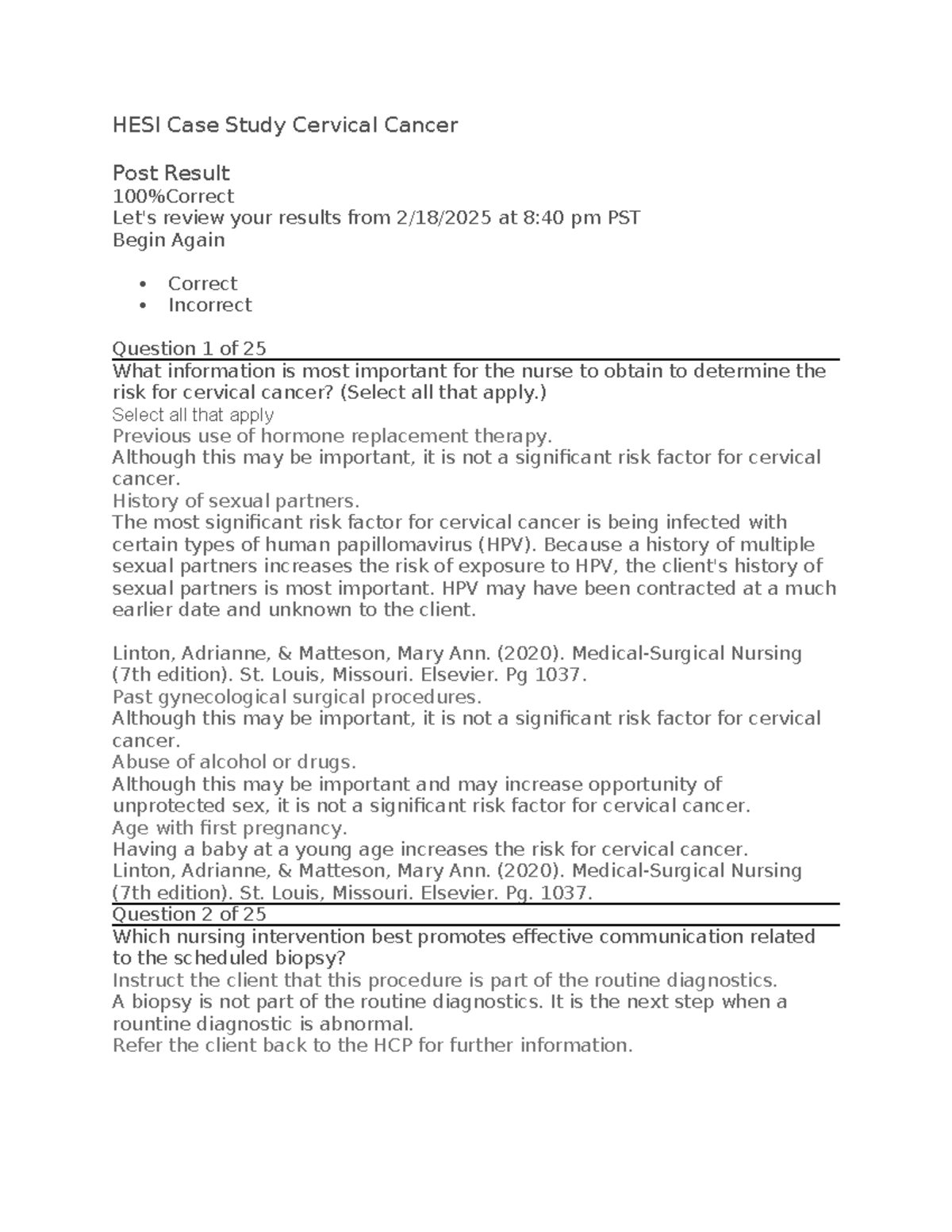 HESI Case Study Cervical Cancer - ) Select all that apply Previous use ...